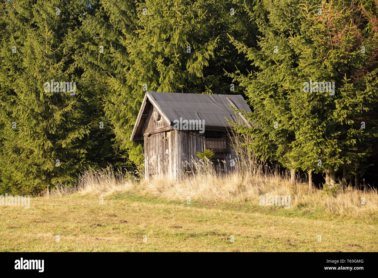 Wooden Hunters Hut Stock Photo - Alamy