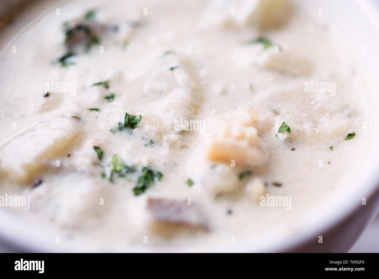 Creamy bowl of New England clam chowder, Wellfleet MA, USA Stock Photo ...