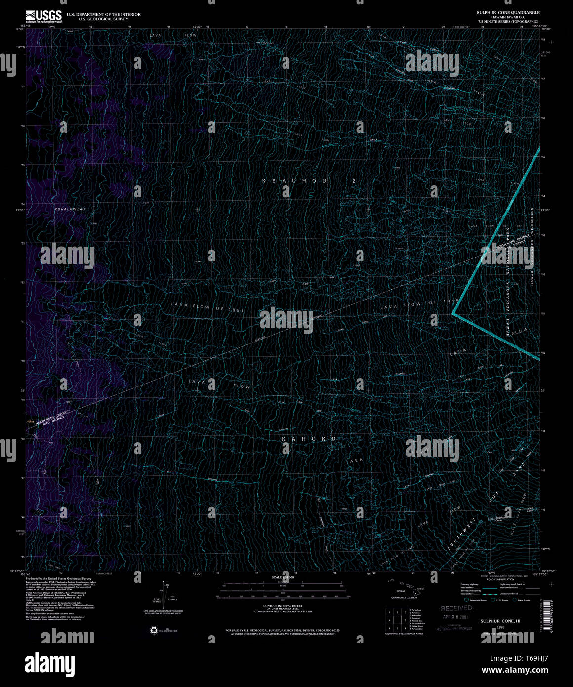 USGS TOPO Map Hawaii HI Sulphur Cone 349750 1993 24000 Inverted ...