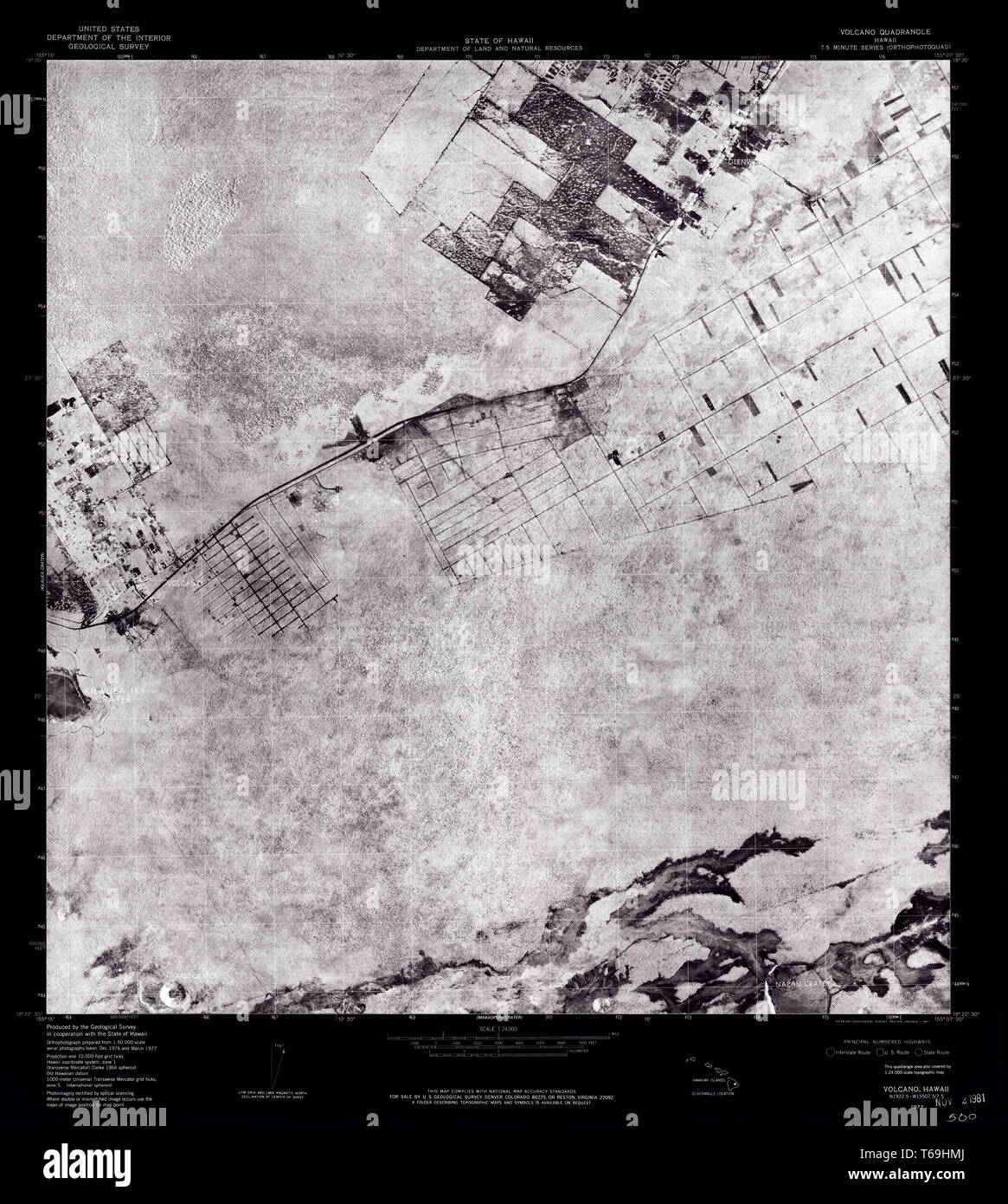 USGS TOPO Map Hawaii HI Volcano 349765 1977 24000 Inverted Restoration ...
