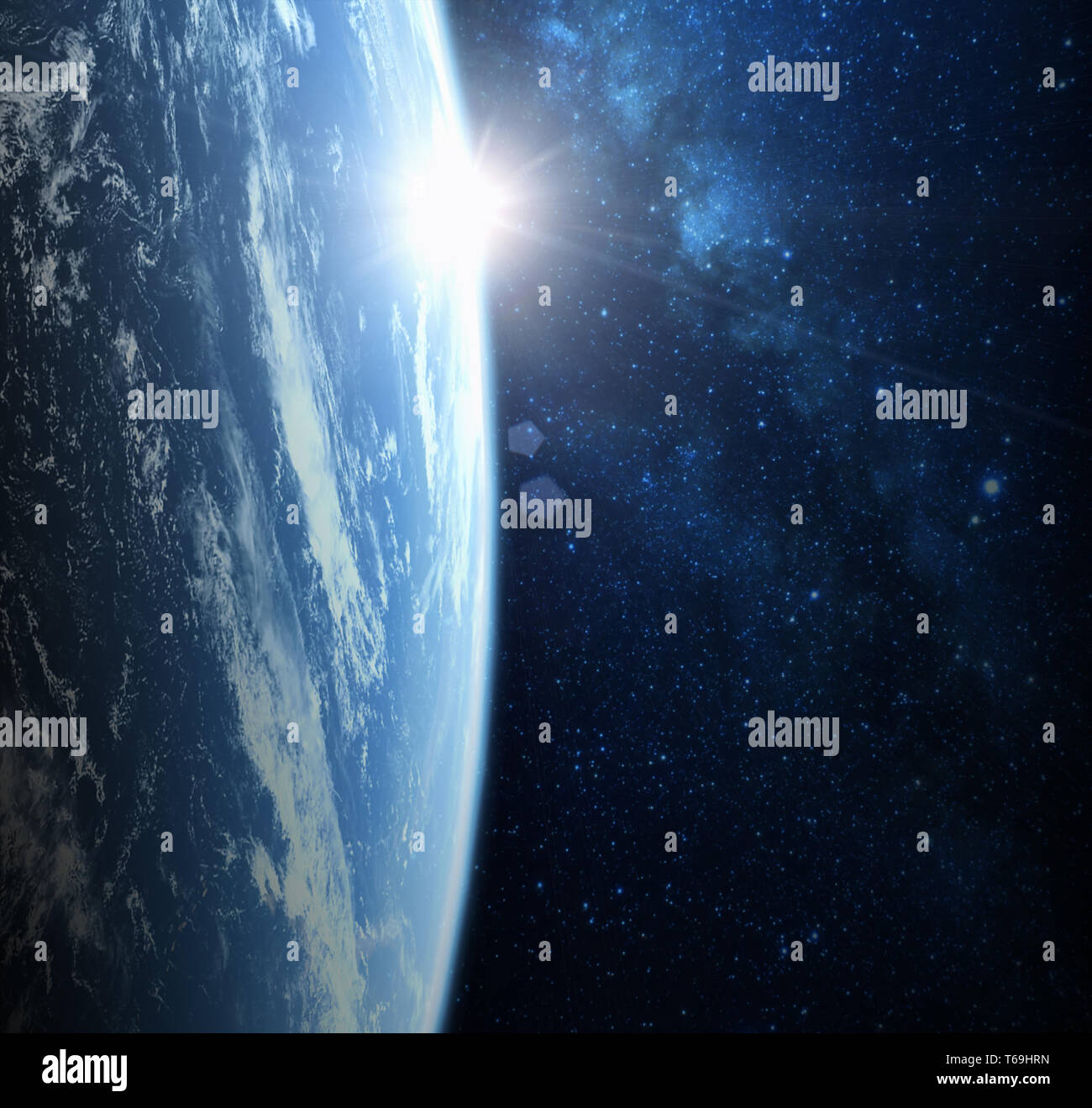 Earth planet from space on a star field and nebula backdrop, for ...