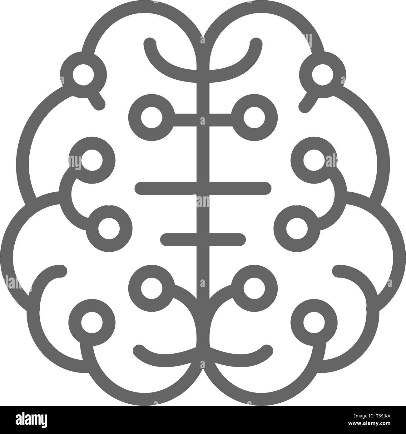 Artificial intelligence brain, connected to circuit board, digital thinking line icon Stock ...