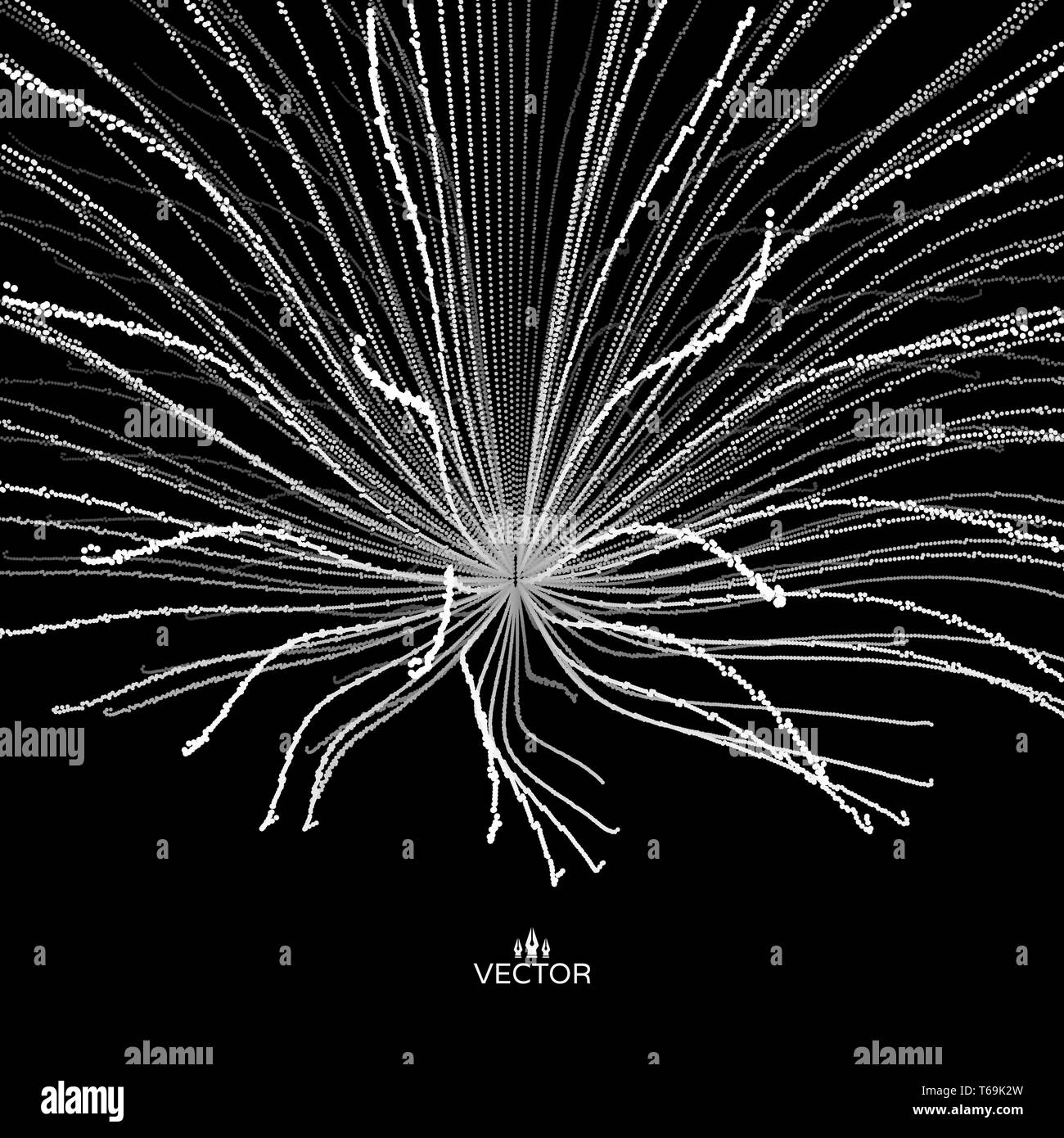 Abstract science or technology background. Array with dynamic particles ...
