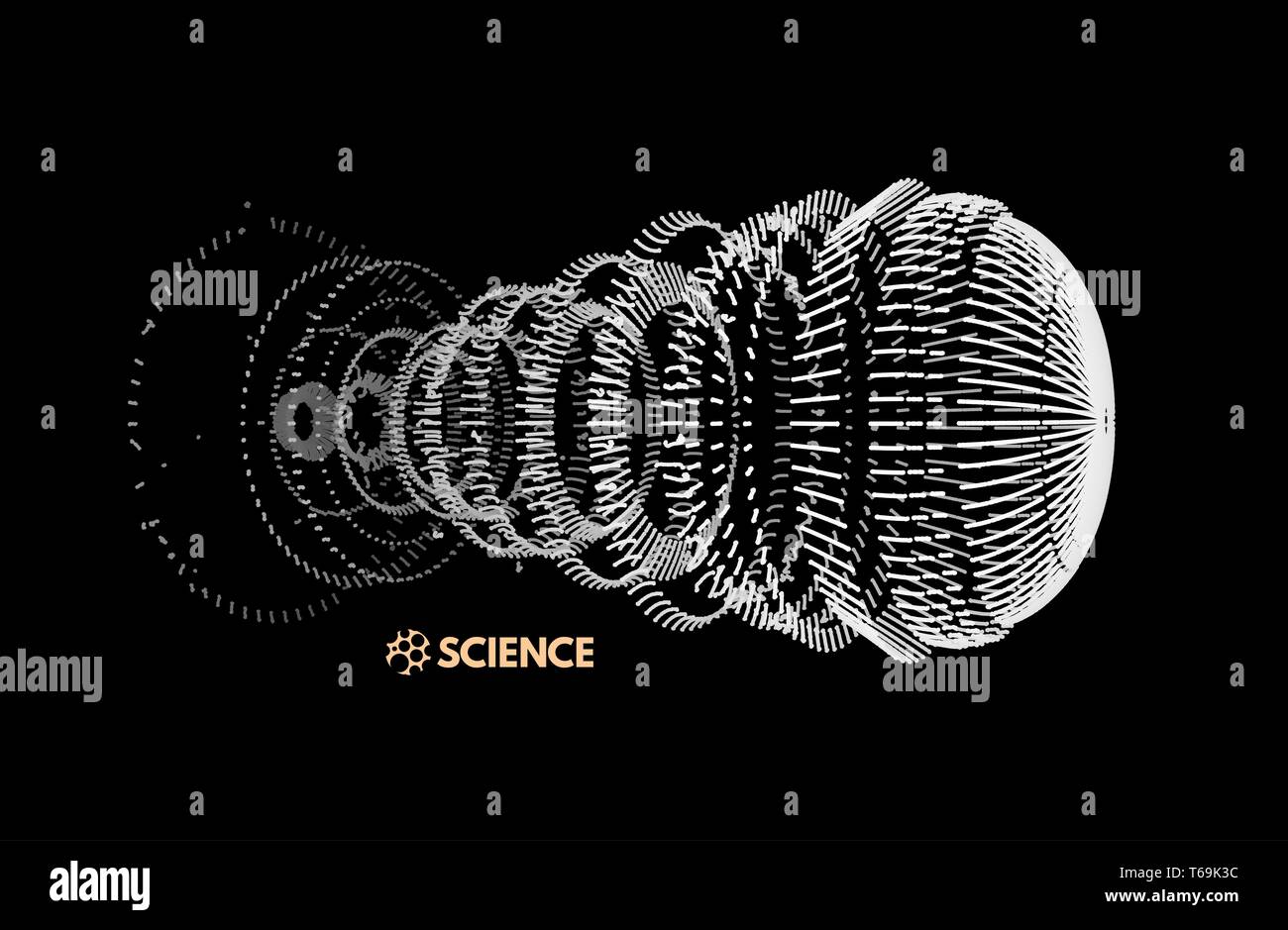 Array with dynamic particles. 3d technology style. Abstract background. Vector illustration ...