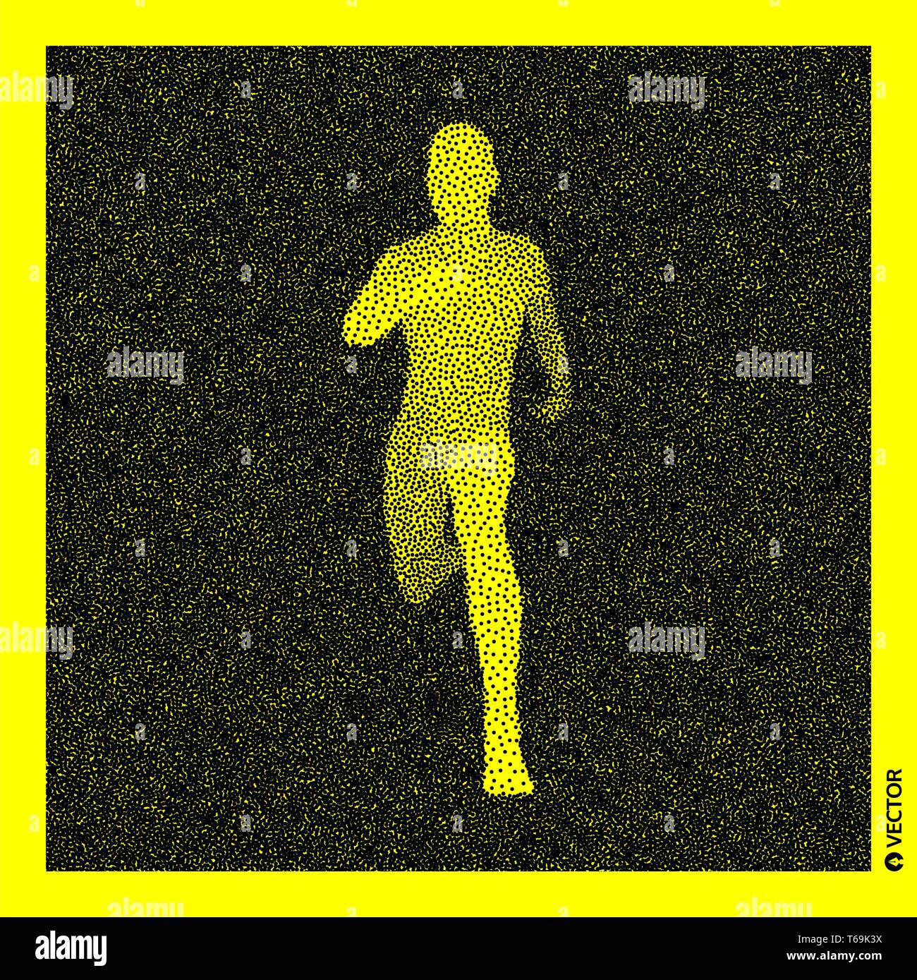 Running man. 3D Human Body Model. Black and yellow grainy design ...