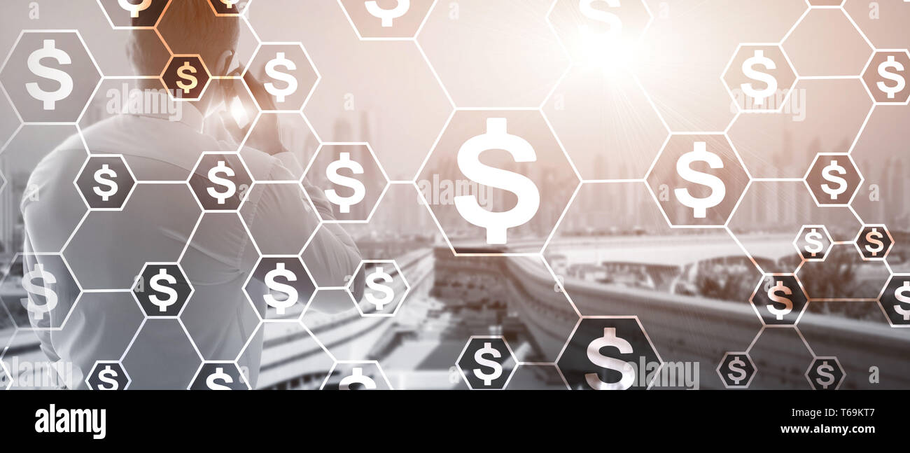 Dollars icons, money network structure. ICO, trading and investment ...