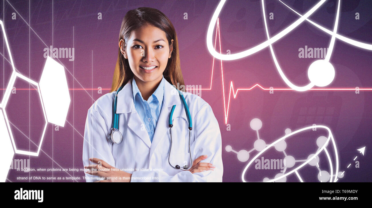 Composite image of asian doctor with arms crossed looking at the camera ...