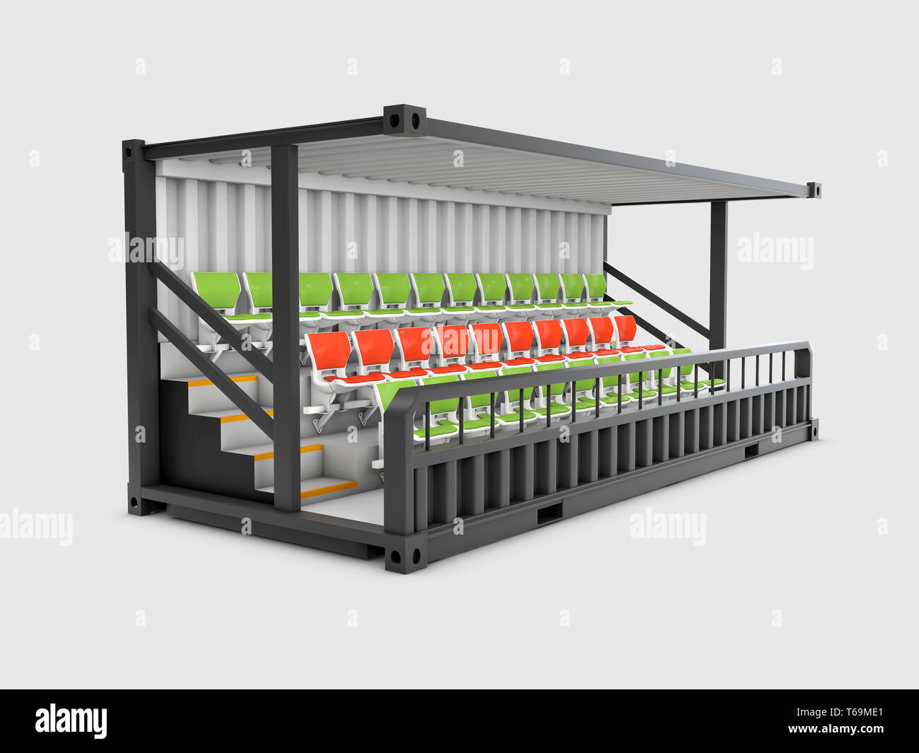 3d Illustration of Converted old shipping container into grandstand ...