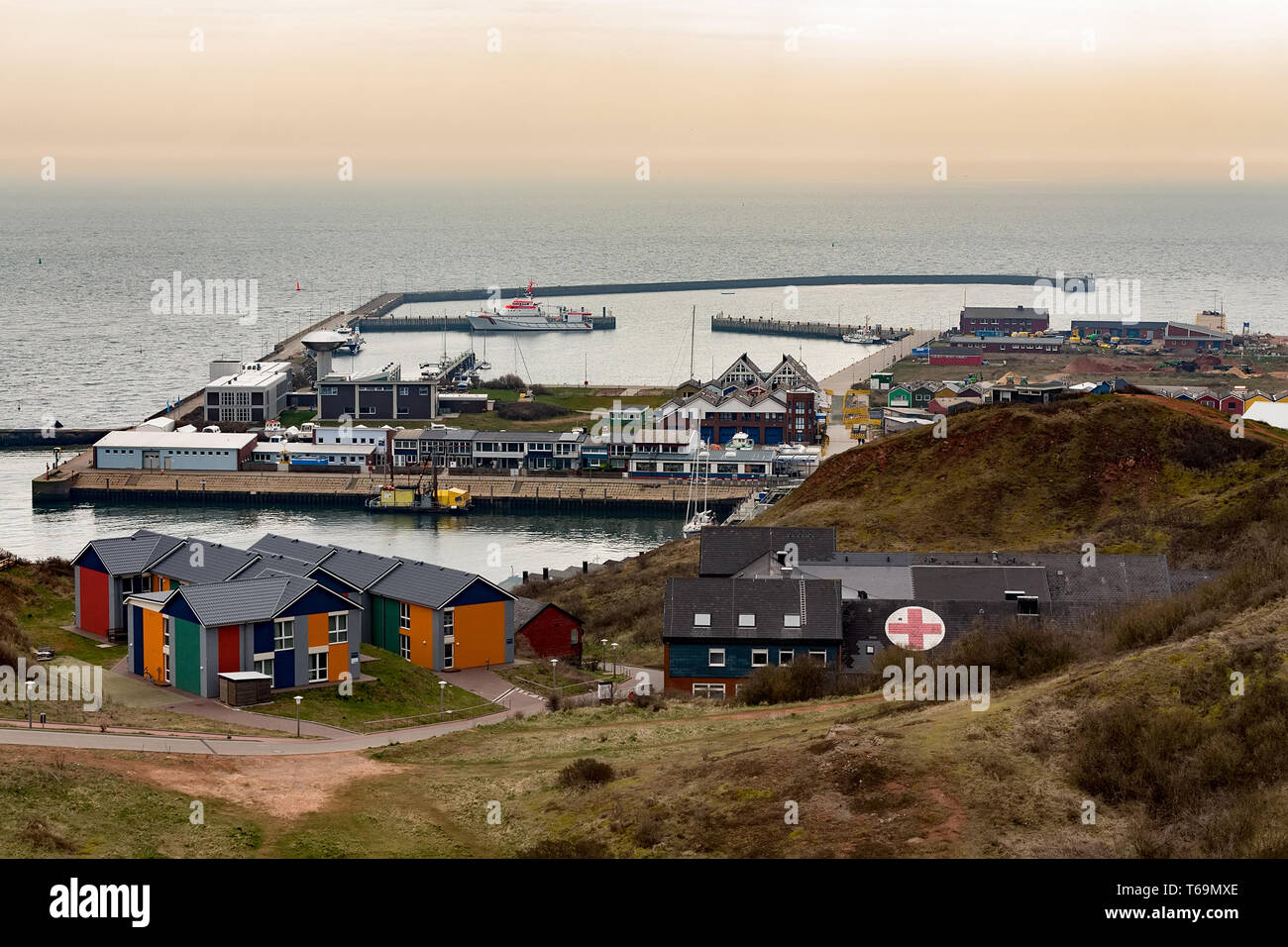 helgoland city harbor from hill Stock Photo - Alamy