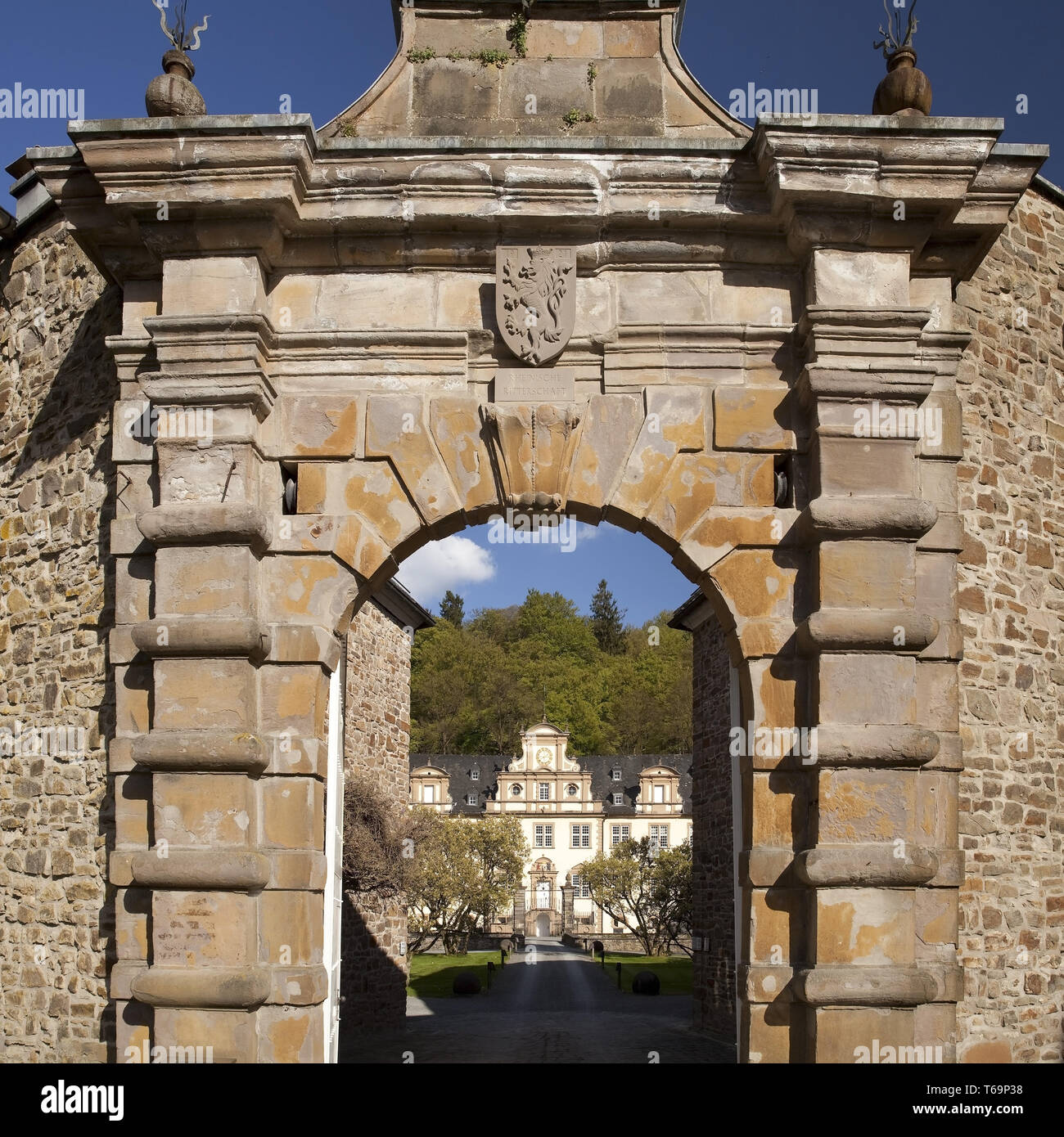 Ehreshoven Castle, porch, Engleskirchen, Bergisches Land, North Rhine ...