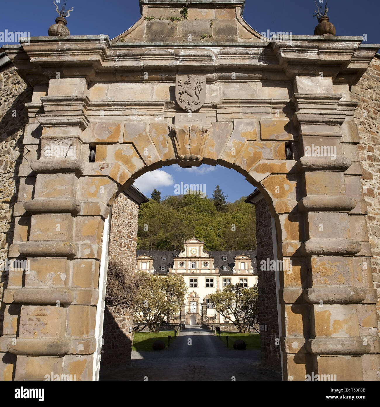 Ehreshoven Castle, porch, Engleskirchen, Bergisches Land, North Rhine ...