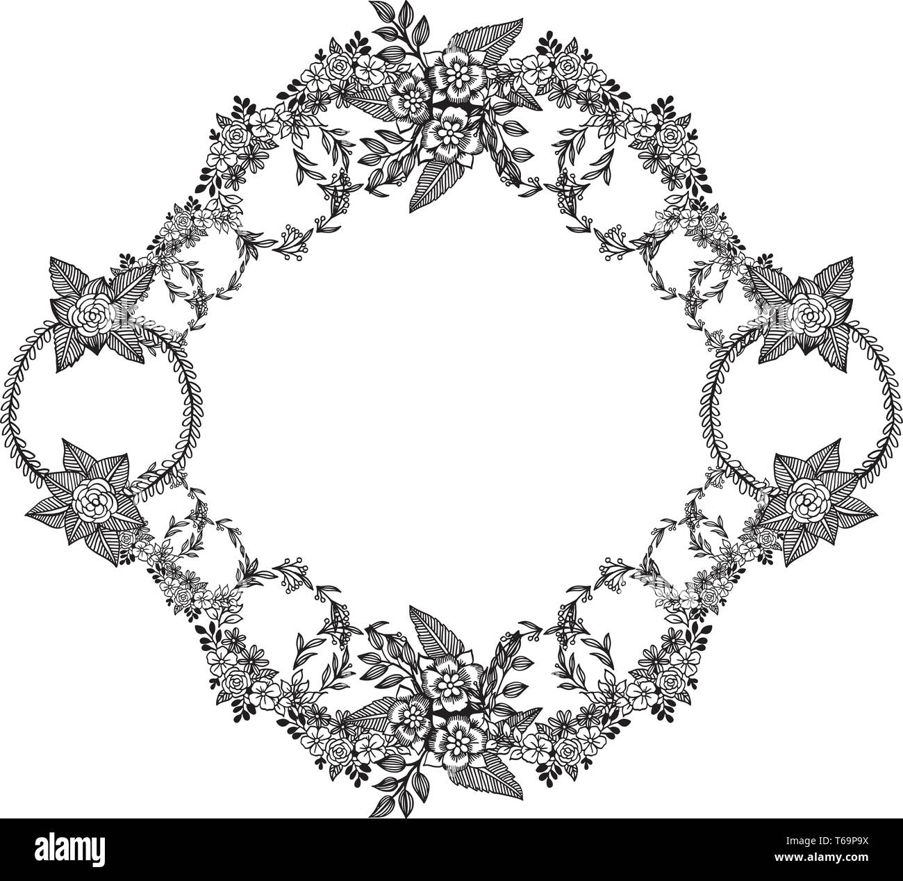 Vector illustration various flower frame with branches hand drawn Stock ...