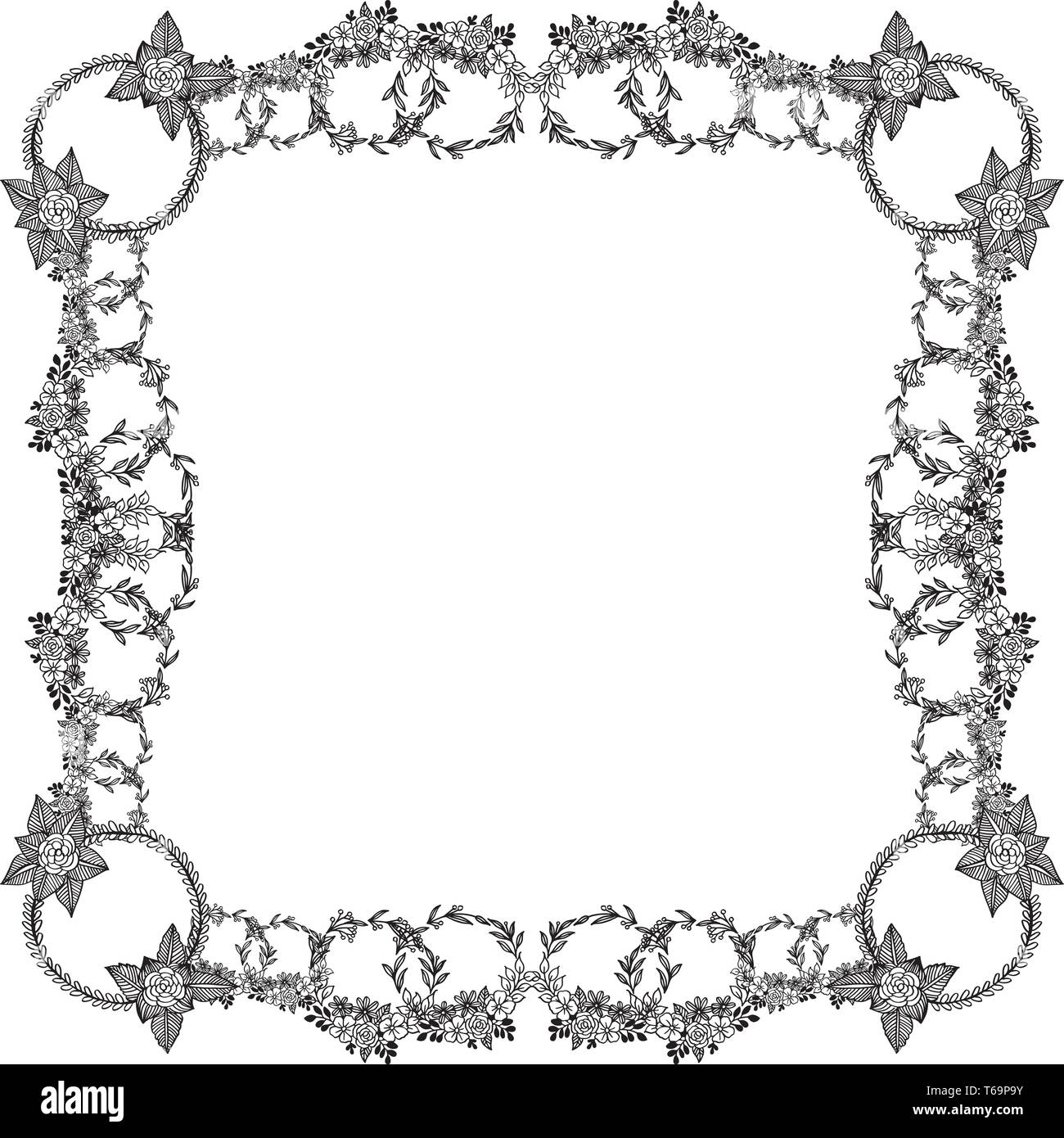Vector illustration various flower frame with branches hand drawn Stock ...