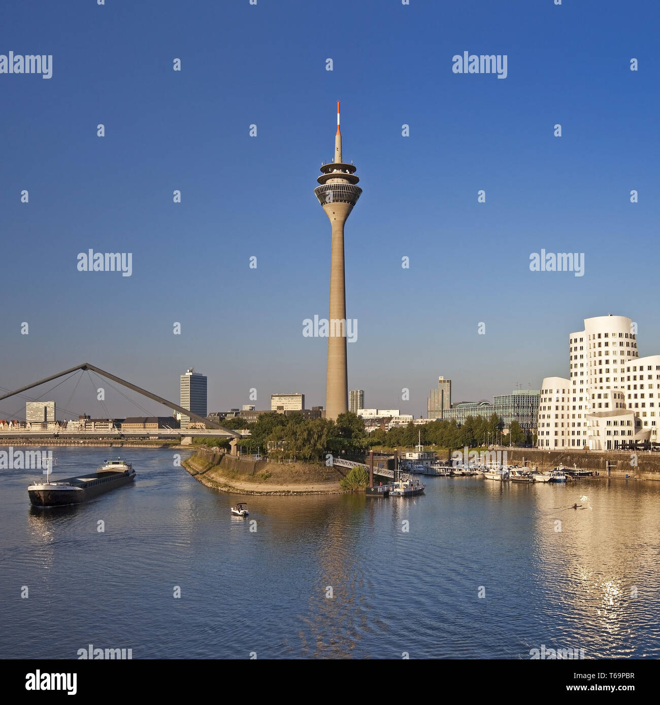 river Rhine, Rhine tower and a Gehry buildings, Duesseldorf, North ...