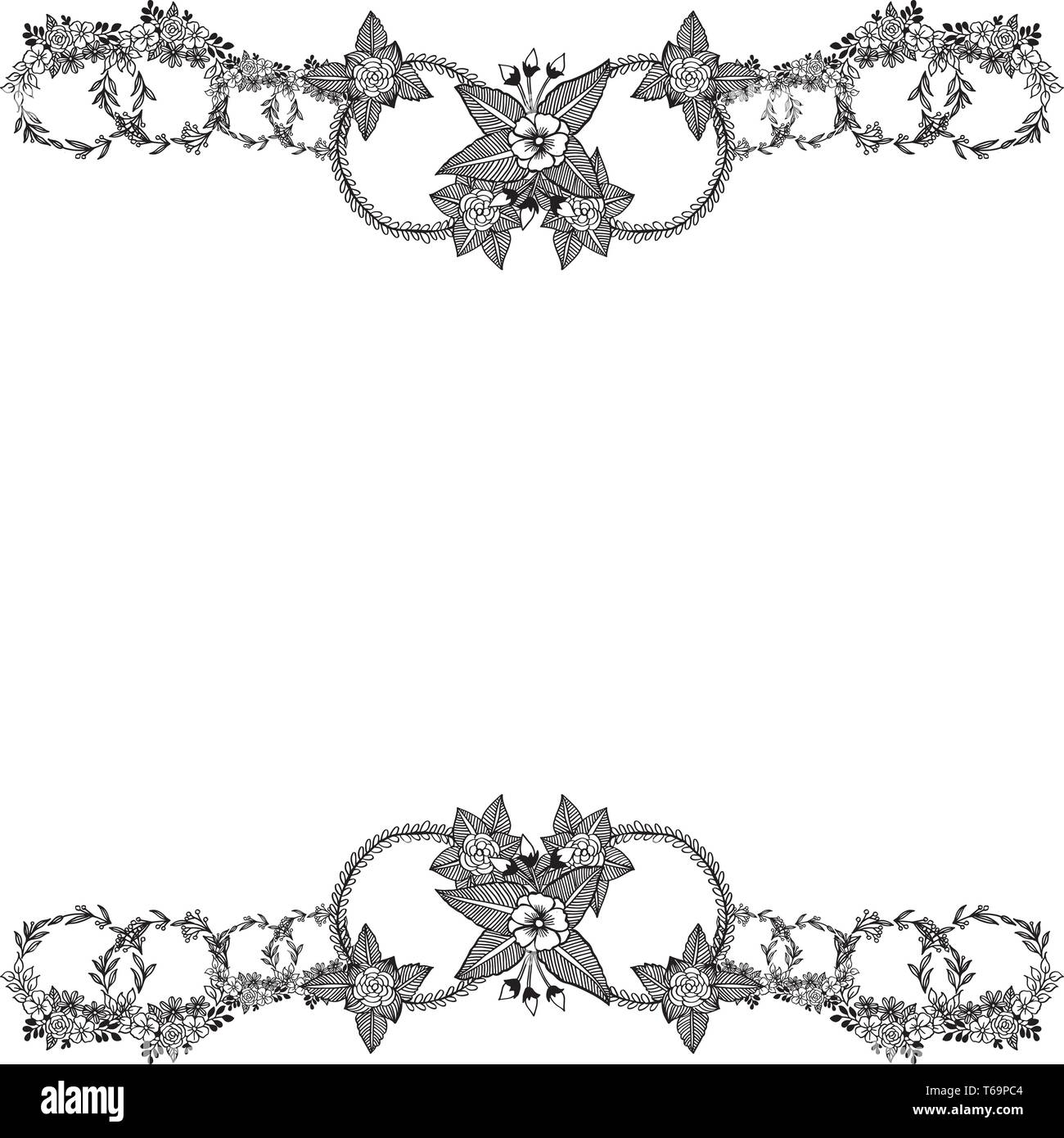 Vector illustration various flower frame with branches hand drawn Stock ...