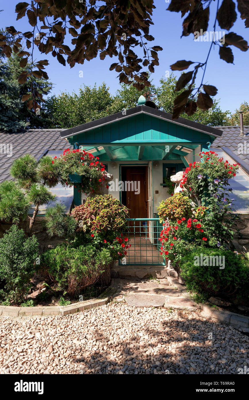 Dog baby house with flowers Stock Photo - Alamy