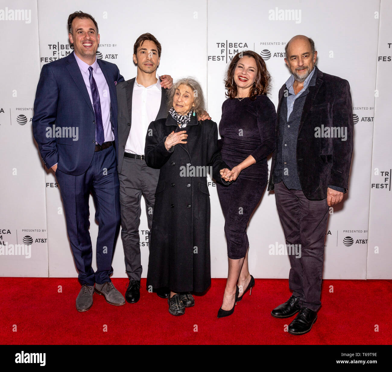 New York, NY - April 29, 2019: Daniel Schechter Justin Long Lynn Cohen ...