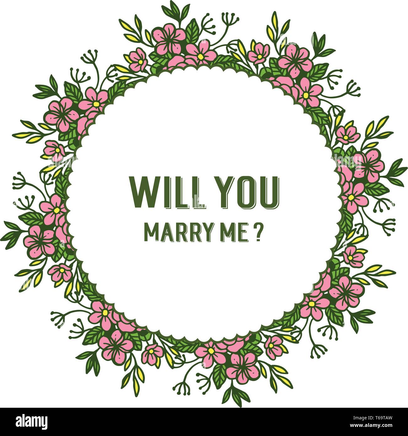 Vector illustration texture of rose wreath frame for writing will you ...