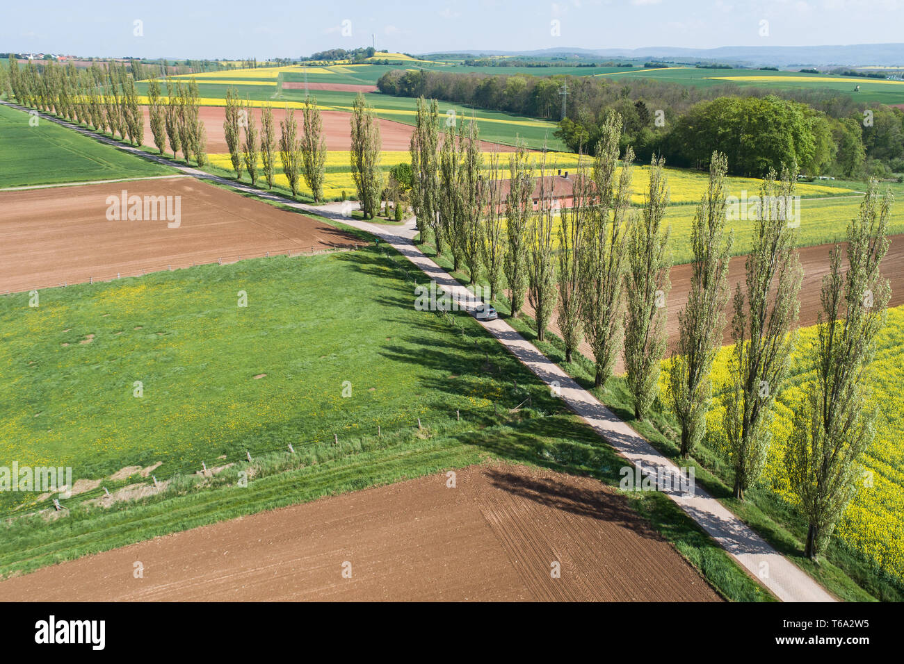 Duderstadt, Germany. 30th Apr, 2019. A car drives on a farm road near ...