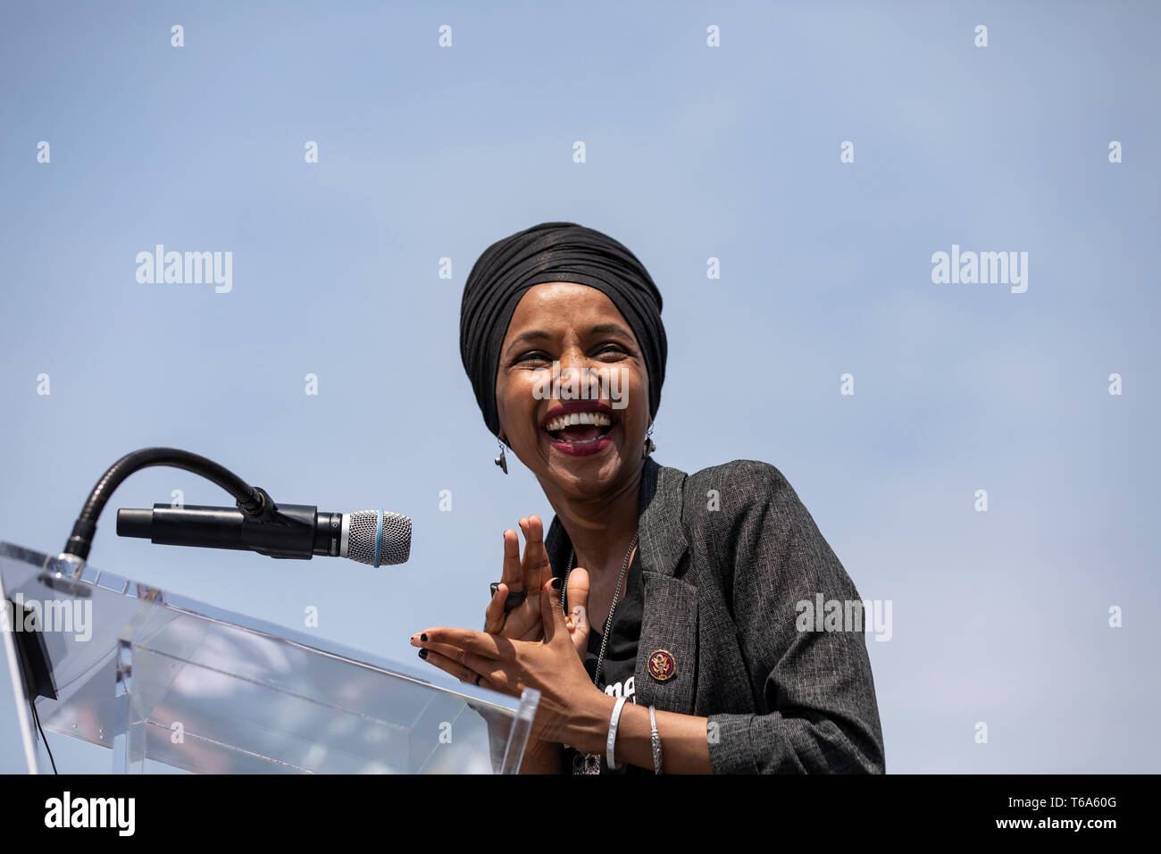 United States Representative Ilhan Omar, Democrat of Minnesota, speaks ...