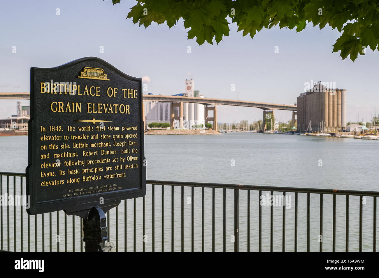 "Birthplace of the Grain Elevator" sign on the Buffalo River Stock ...