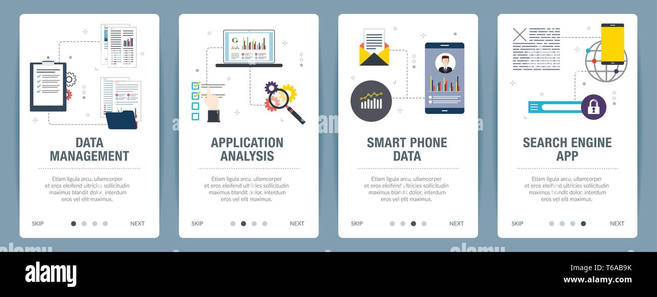 Web banners concept in vector with data management, application ...