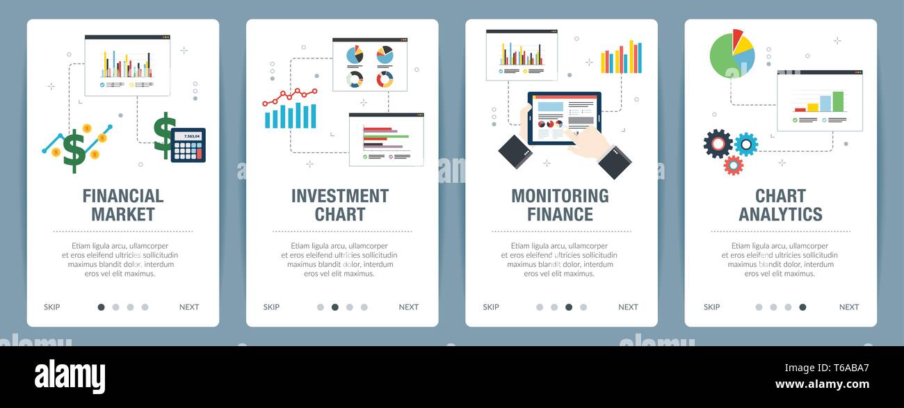Web banners concept in vector with financial market, investment chart ...