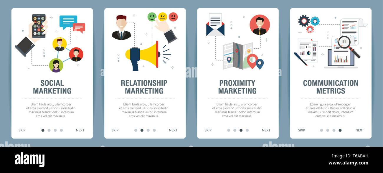 Web banners concept in vector with social marketing, relationship ...