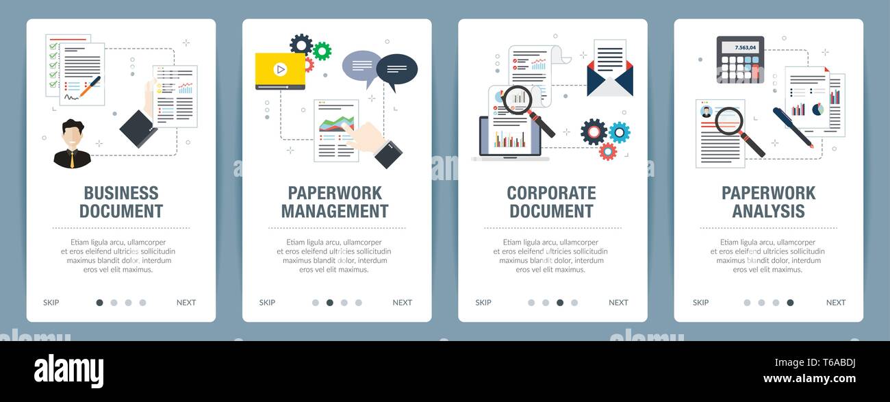 Vector set of vertical web banners with business document, paperwork ...