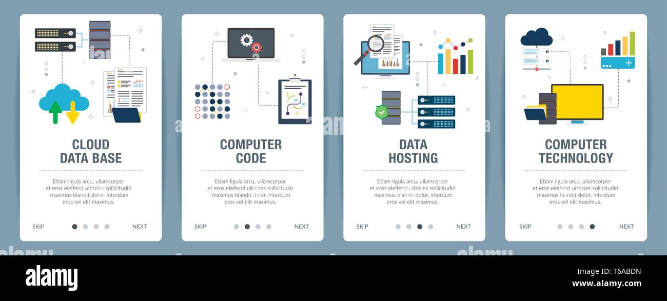 Vector set of vertical web banners with cloud data base, computer code ...