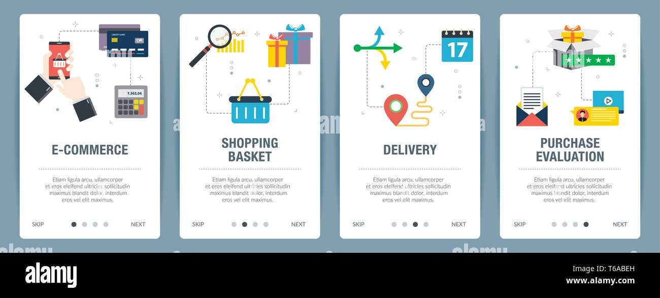 Vector set of vertical web banners with e-commerce, shopping basket ...