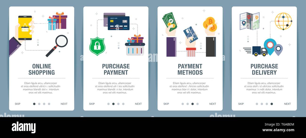 Vector set of vertical web banners with online shopping, purchase ...