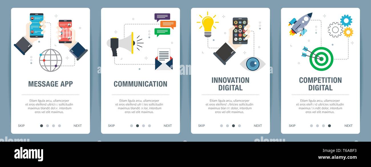 Vector set of vertical web banners with message app, communication ...