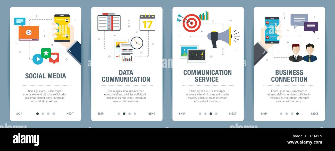 Vector set of vertical web banners with social media, data ...