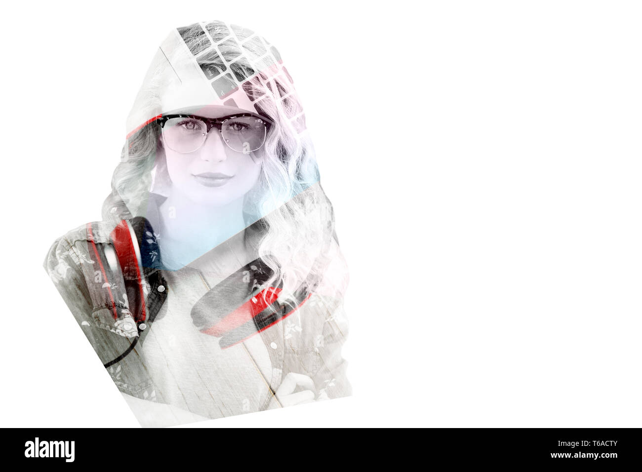 Woman computer coffee glasses Cut Out Stock Images & Pictures - Alamy