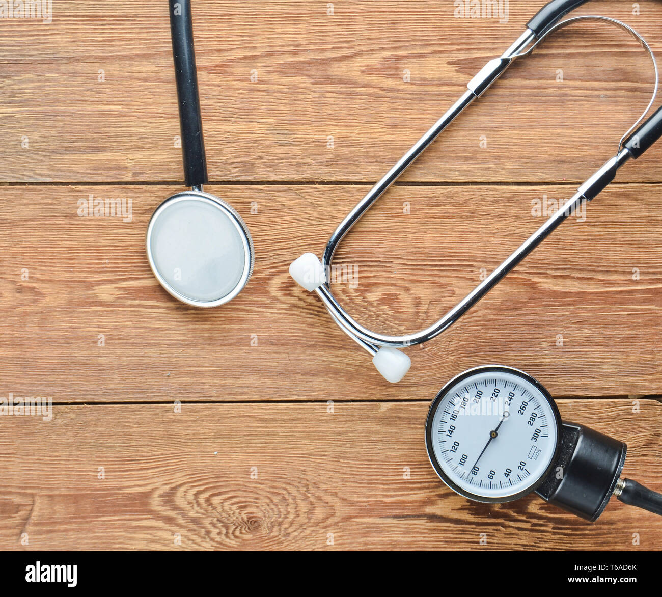 Cardiological medical equipment for measuring pressure on a wooden ...