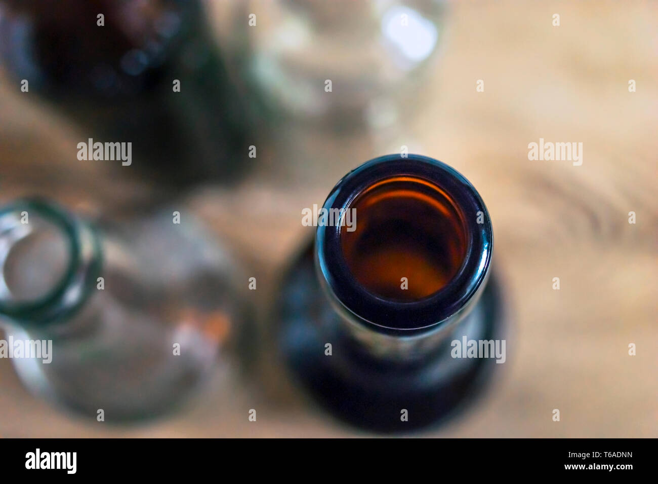Top-Down View of Glass Bottle Rim, Bore, Orifice or Throat. Blurred ...