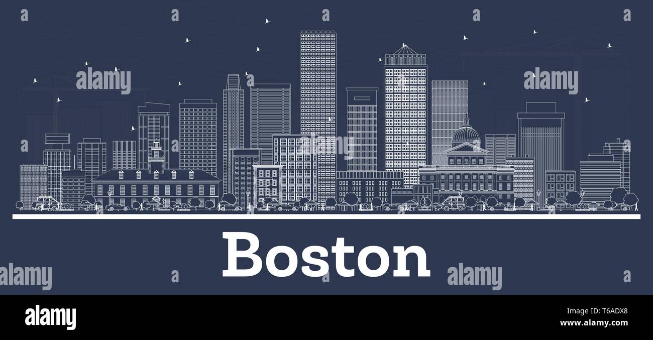 Outline Boston Massachusetts City Skyline with White Buildings. Vector ...