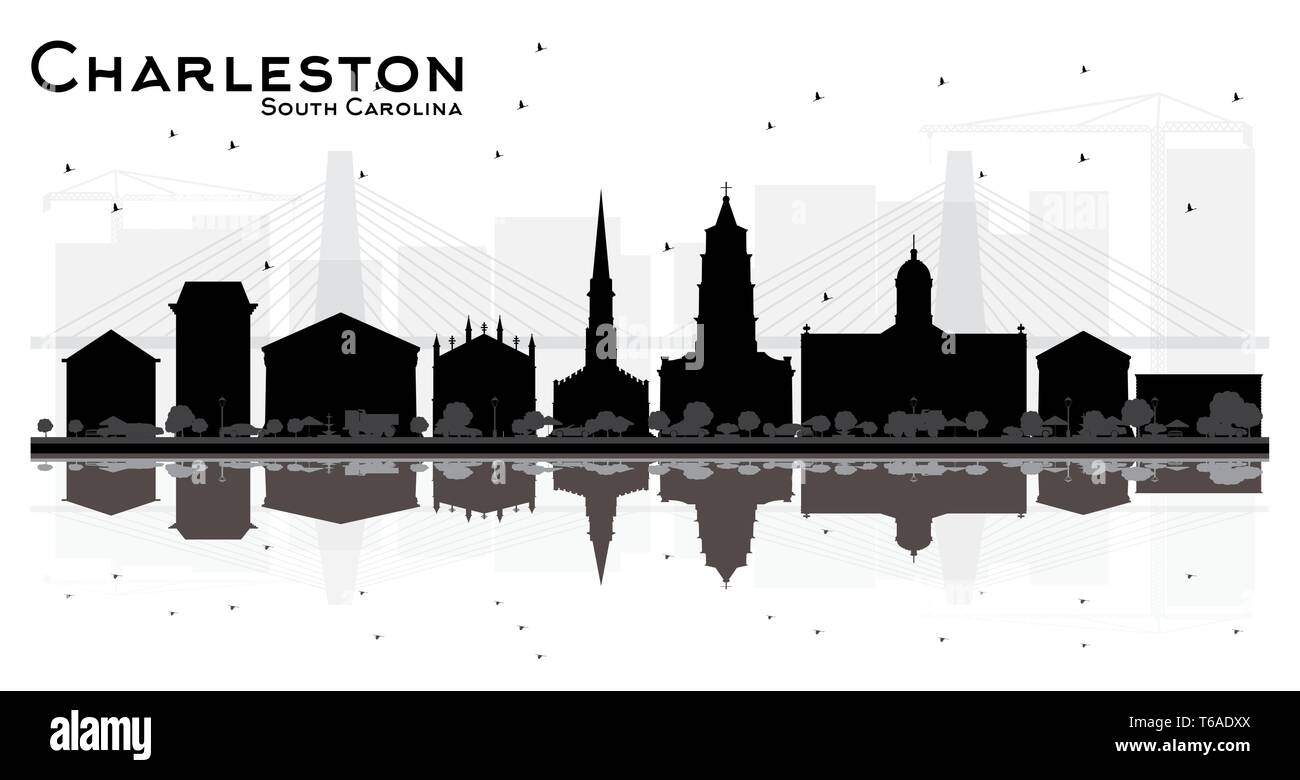 Charleston South Carolina City skyline silhouette with black Buildings ...