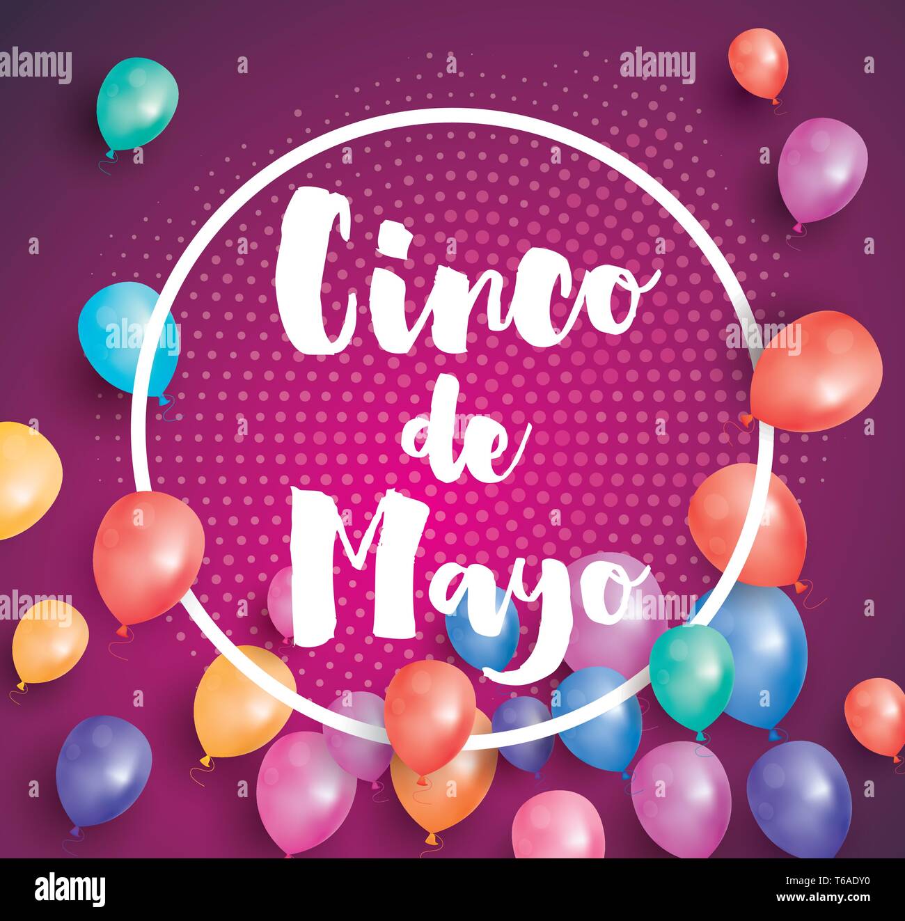 Cinco de Mayo Greeting Card with Flying Balloons and White Frame ...