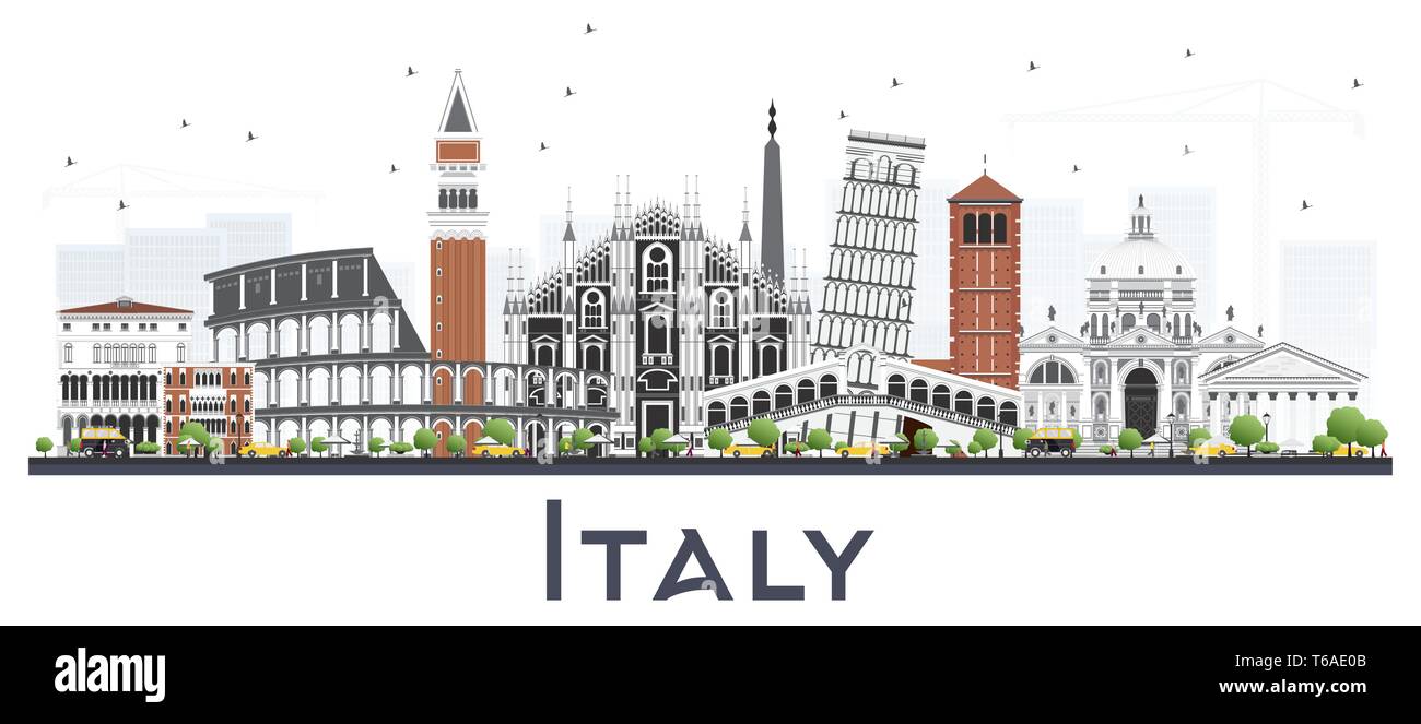 Italy City Skyline with Gray Buildings Isolated on White. Vector ...