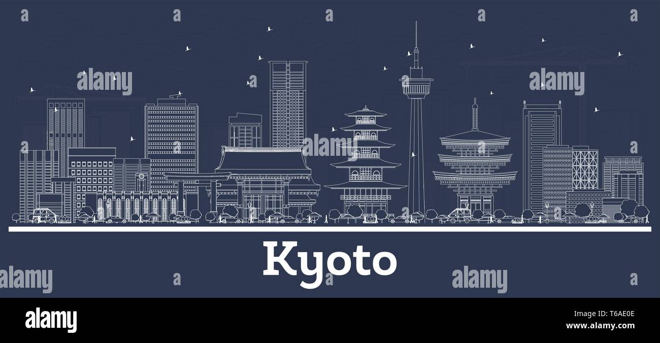 Outline Kyoto Japan City Skyline with White Buildings. Vector ...
