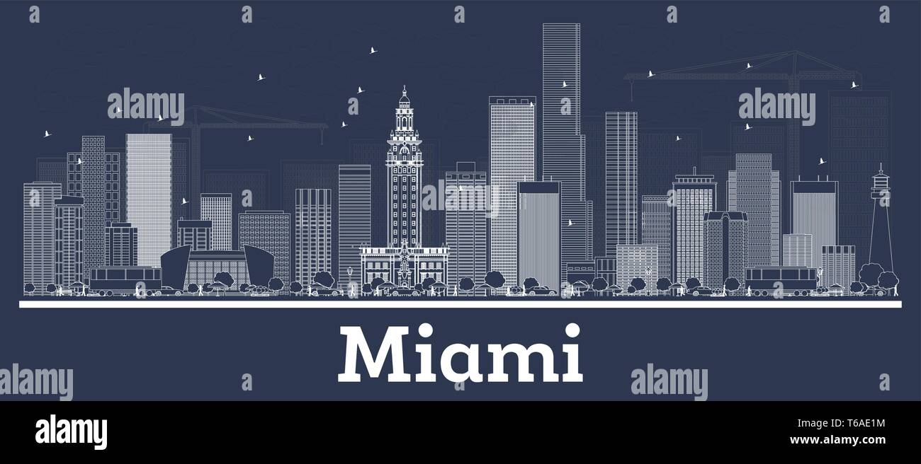 Outline Miami Florida City Skyline with White Buildings. Vector ...