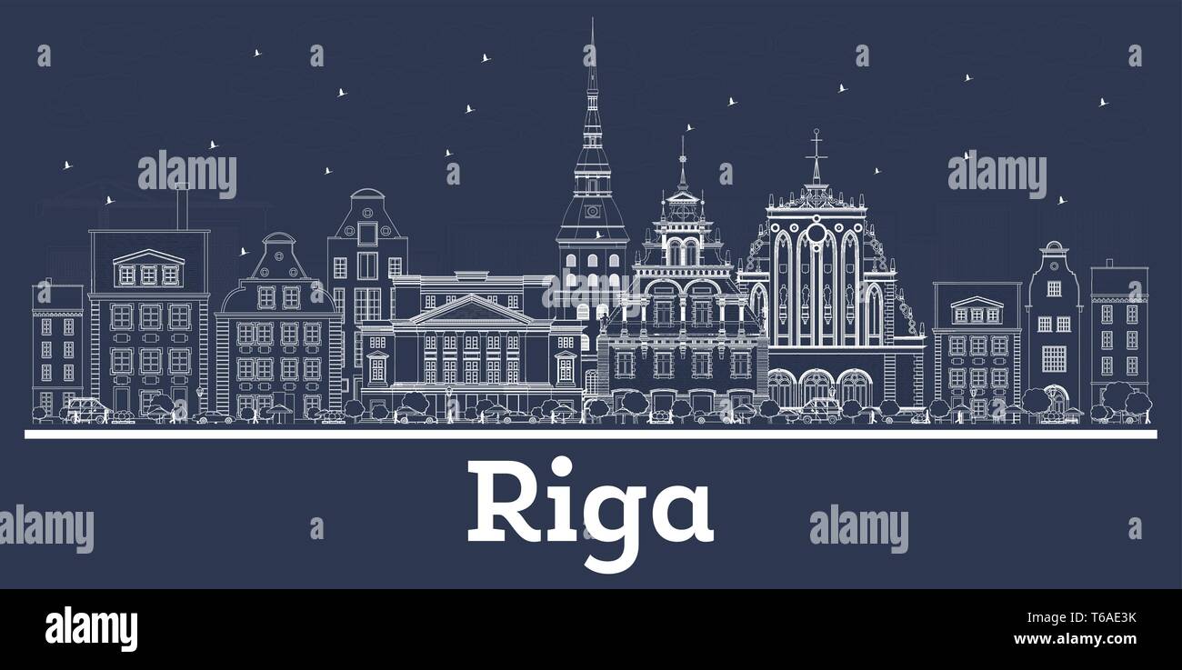 Outline Riga Latvia City Skyline with White Buildings. Vector Illustration. Business Travel and ...