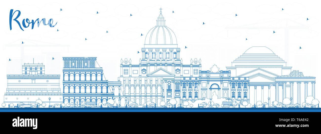 Outline Rome Italy City Skyline with Blue Buildings. Vector ...