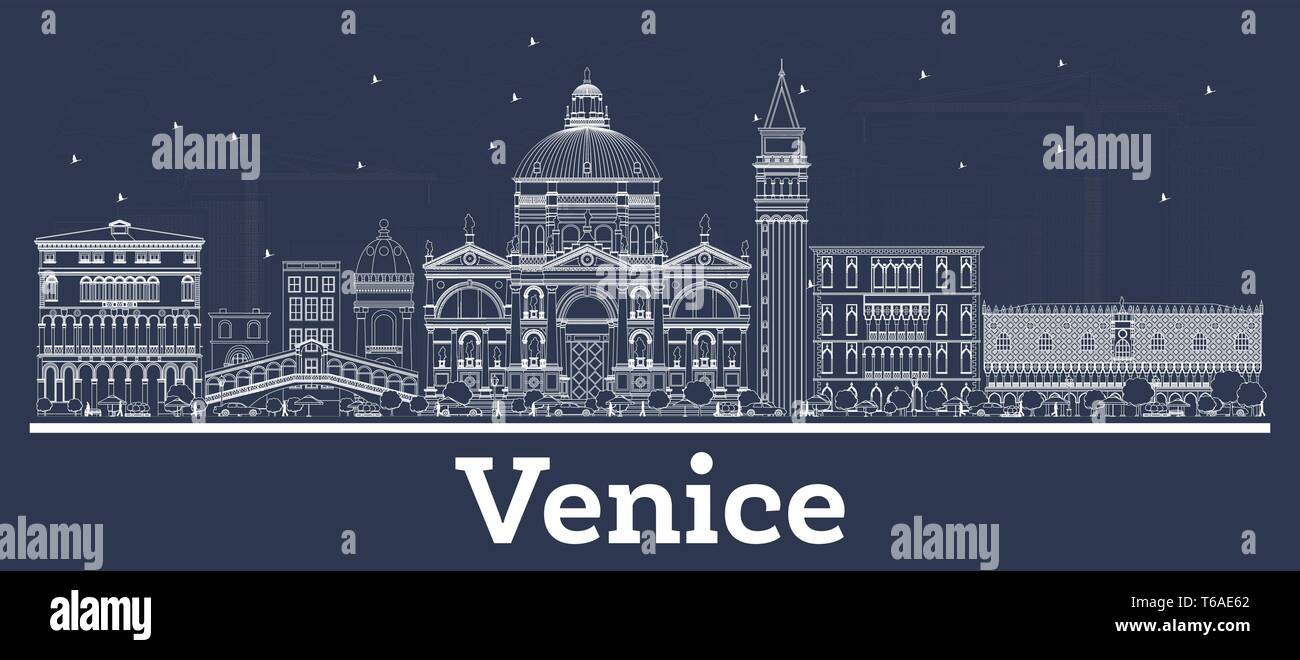 Outline Venice Italy City Skyline with White Buildings. Vector ...