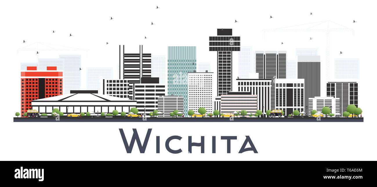 Wichita Kansas City Skyline with Gray Buildings Isolated on White ...