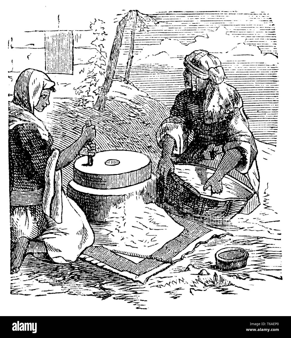 Grain milling in ancient Egypt, 1885 Stock Photo - Alamy