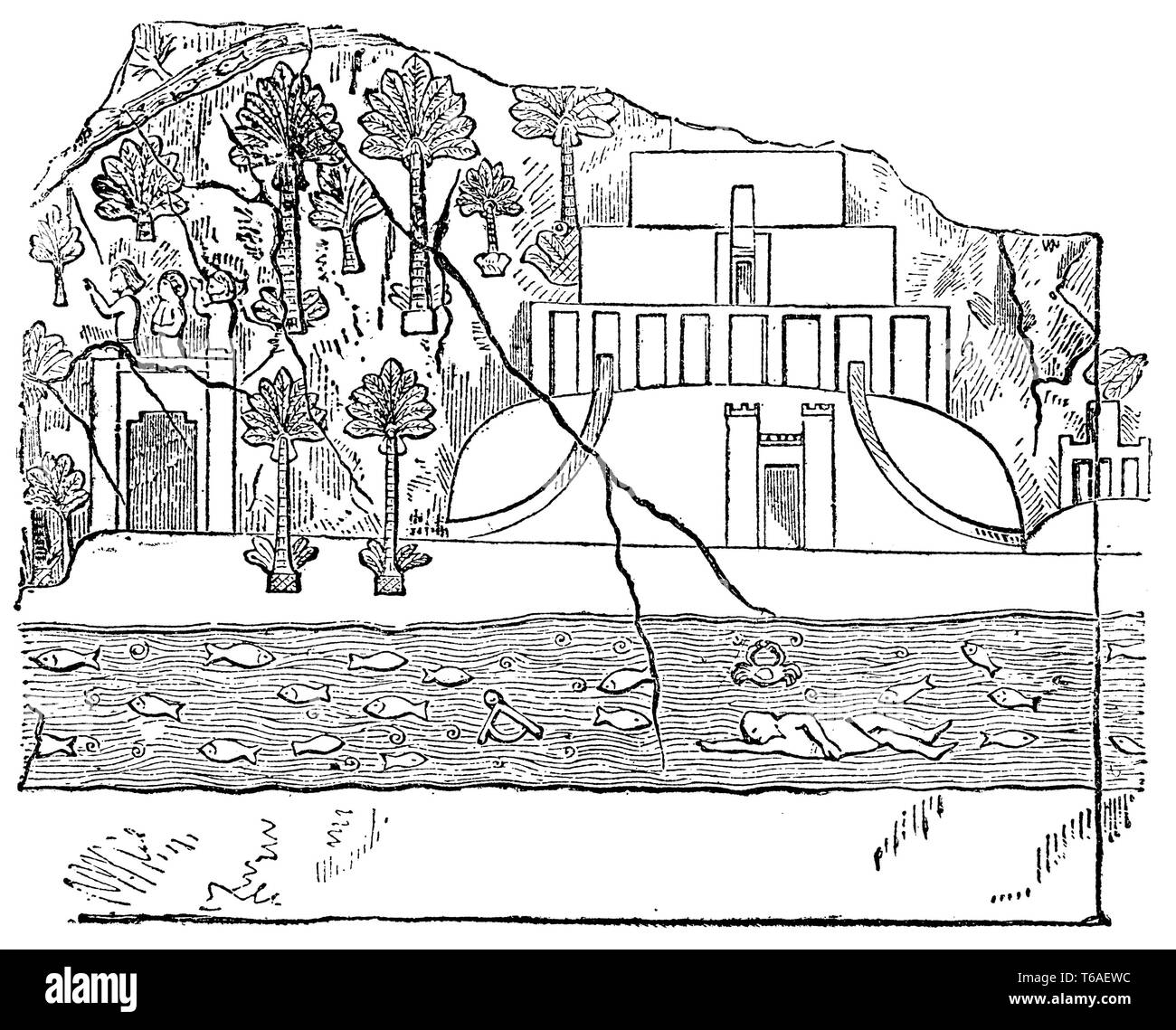 Tower of an Assyrian temple in Kuyunzhik. After Layard, 1885 Stock ...