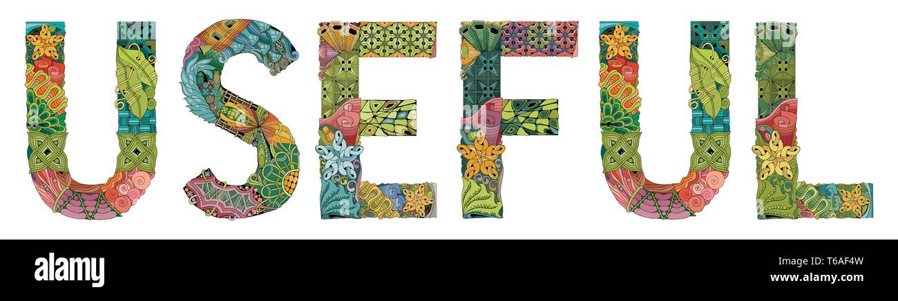 Hand-painted art design. Hand drawn illustration word USEFUL for t ...